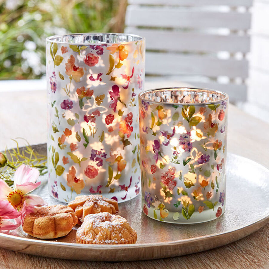 Windlicht-Set aus Glas mit bunten Streublumen - Julia Grote Shop
