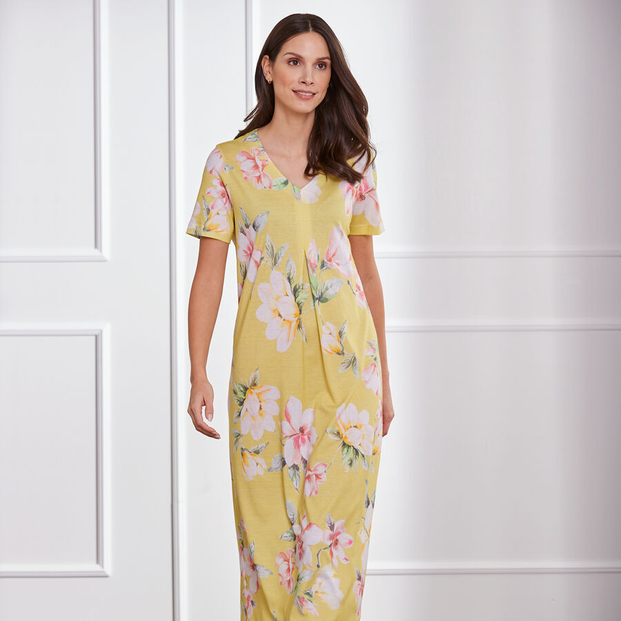 Florales Midi-Nachthemd aus luftigem Materialmix, Nachtwäsche ...