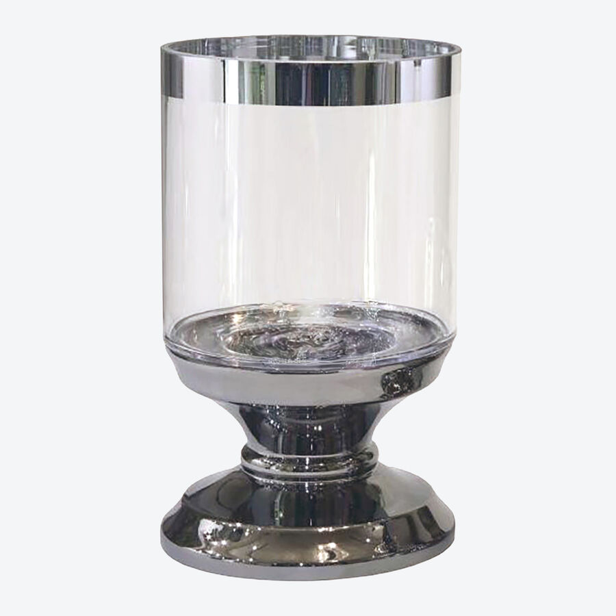 Glas-Windlicht in edler Silberoptik, Teelicht, Windlichtglas, Tischdeko ...