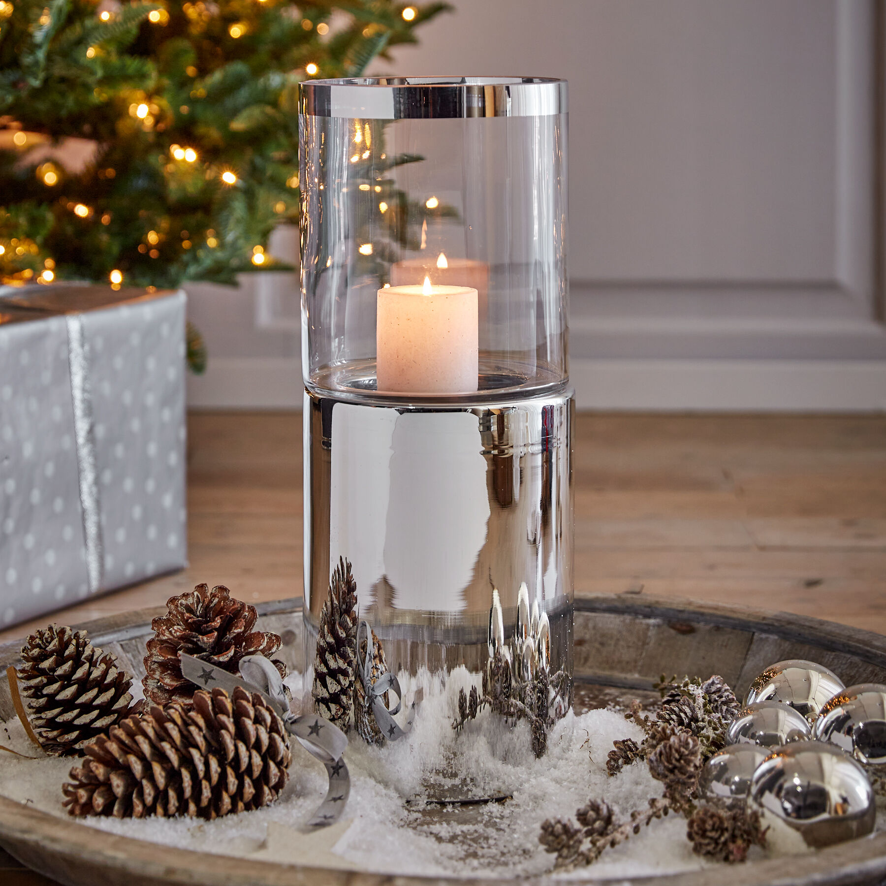 Glas-Windlicht silbern modern - Julia Grote Shop